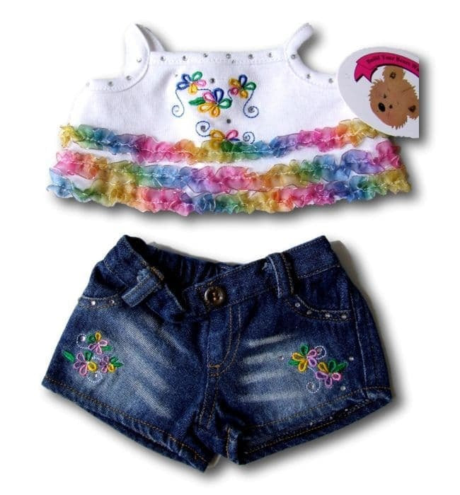 Teddy bear clothes - Frilly Top & Denim Shorts | Build Your Bears Wardrobe