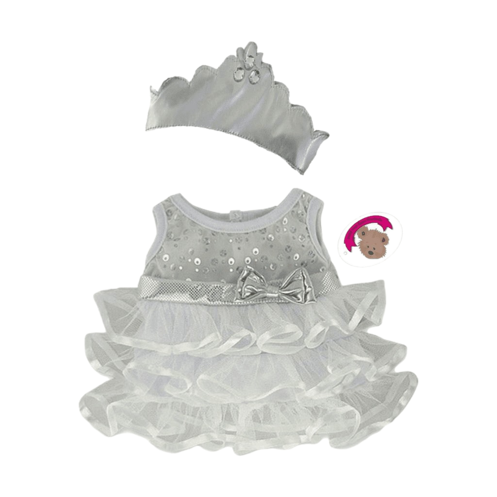 Teddy Bear Clothes - White Frilly Dress, Crown | Build Your Bears Wardrobe